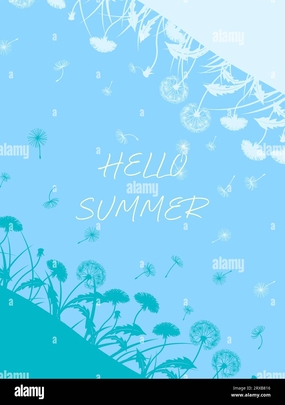 Summer background made of grass and dandelions, flowers, fluff and ...