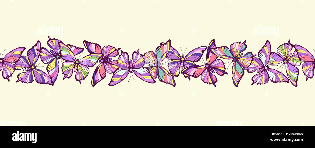 Seamless horizontal pattern of colorful butterflies. Vector ...
