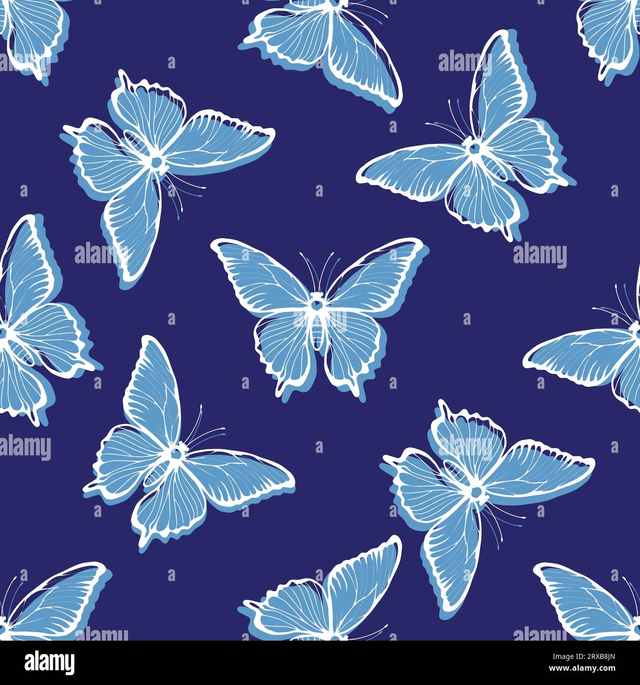 Golden blue butterflies on a gray background. Seamless pattern of moths ...