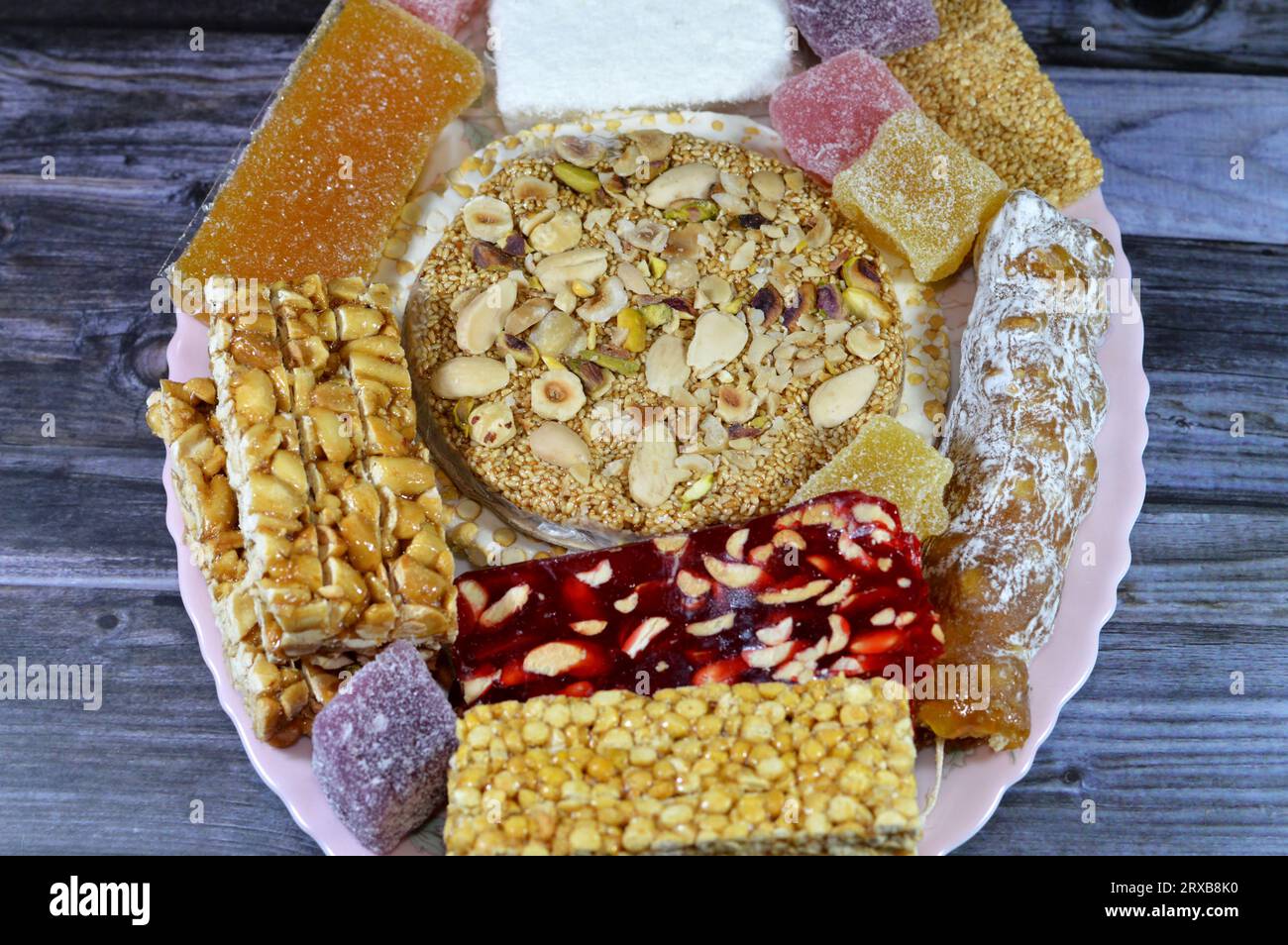 collection of Eastern candy chickpeas, peanuts, sesame, creamy taffy ...