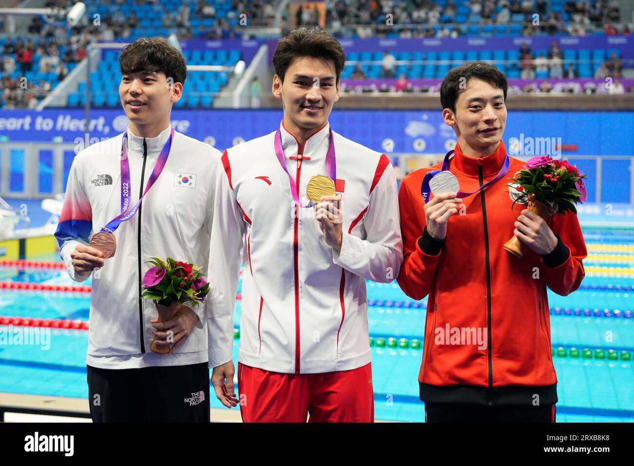 Medalists, from left to right, South Korea's Lee Juho, bronze, China's ...