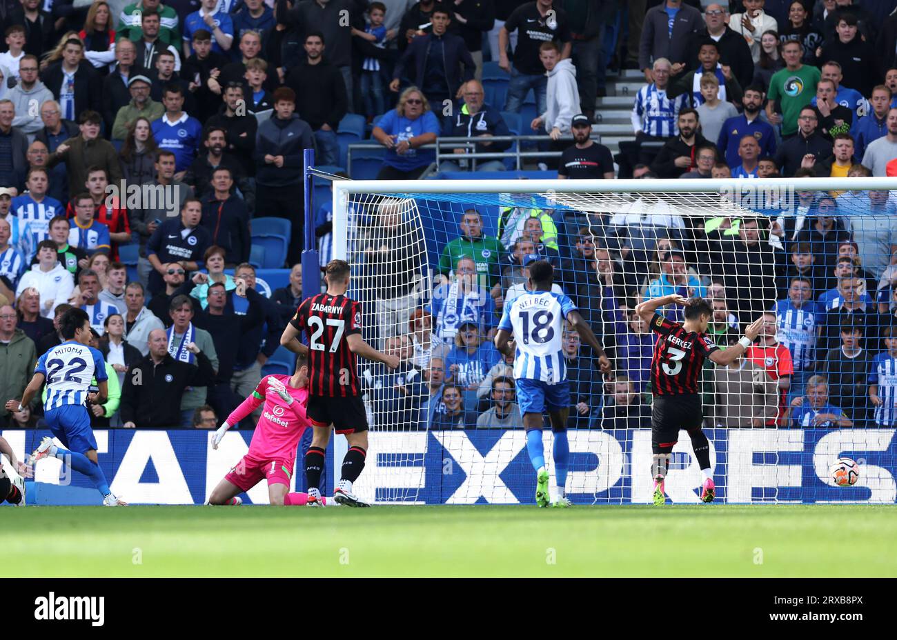 Brighton and Hove Albion's Kaoru Mitoma scores their side's second goal ...