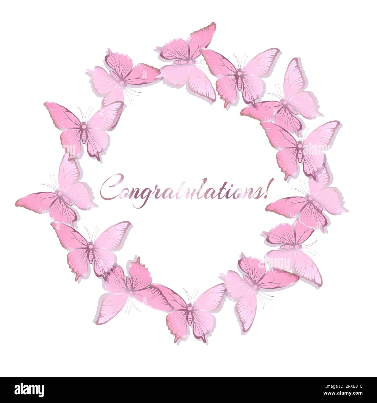 Round frame of pink and golden butterflies. Template with place for ...