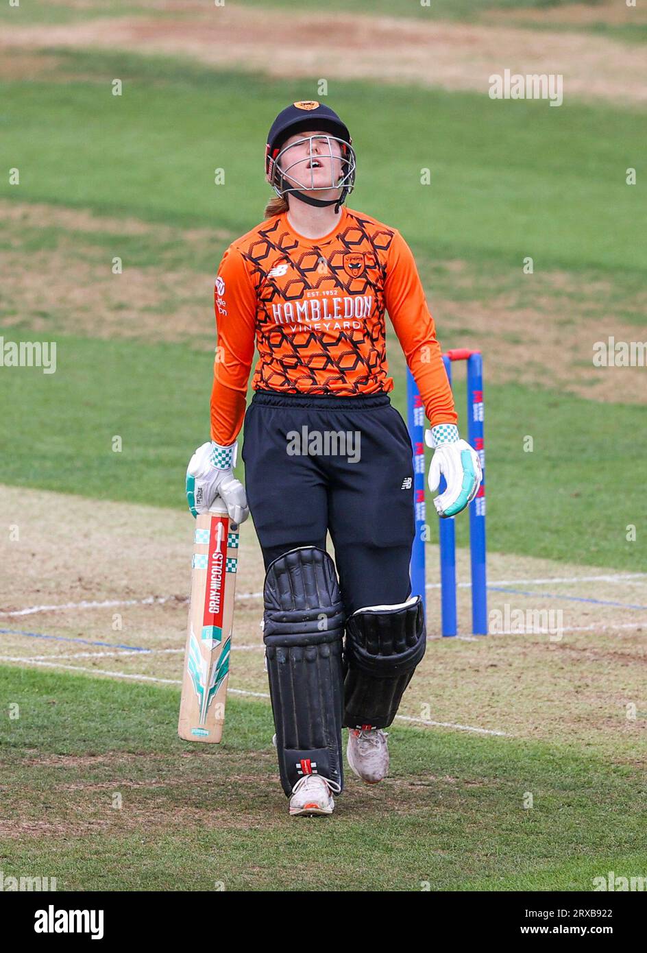 Southern Vipers' Ella McCaughan reacts after getting out during the ...