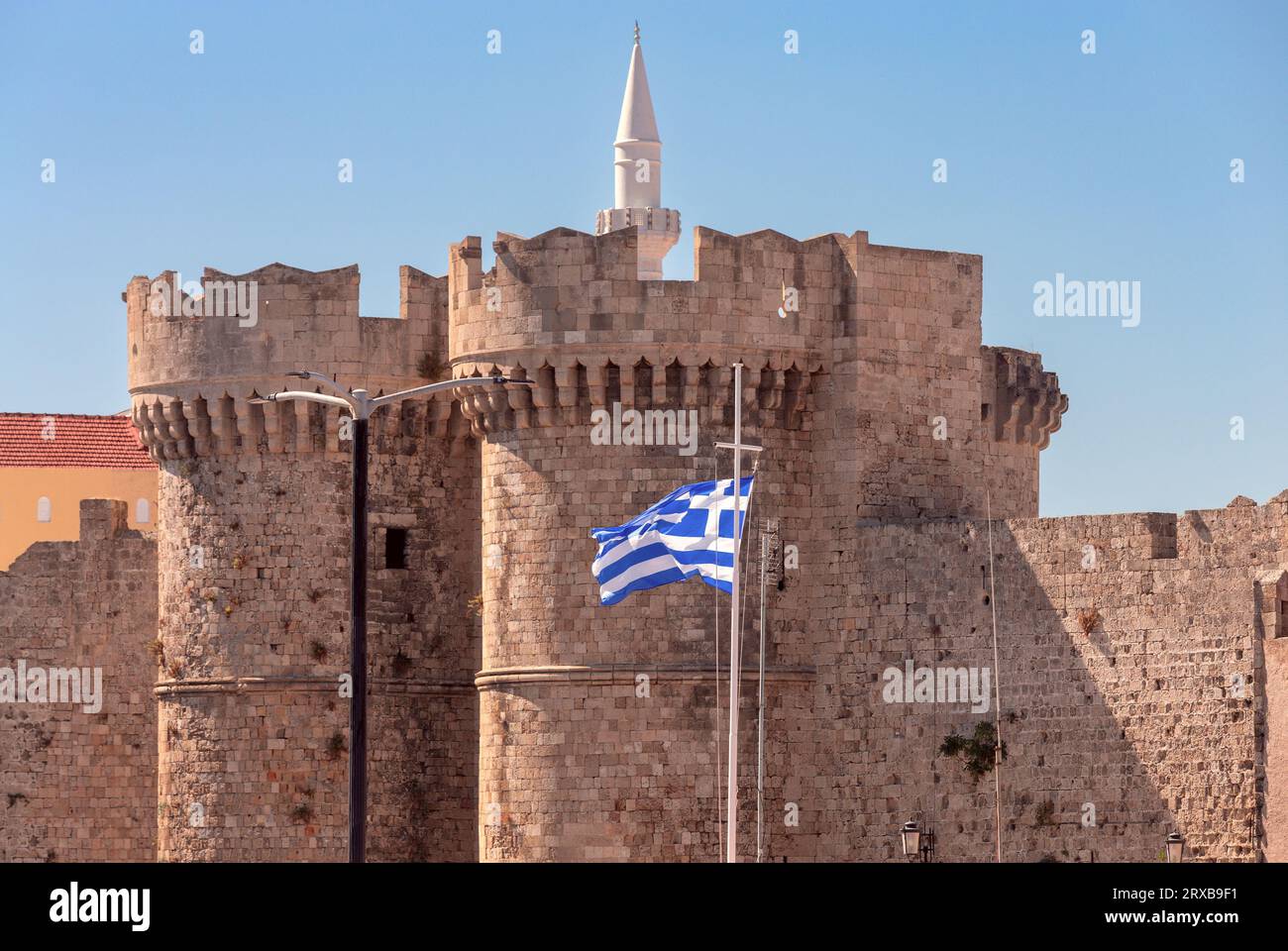 View of the old medieval stone walls and towers of the city ...