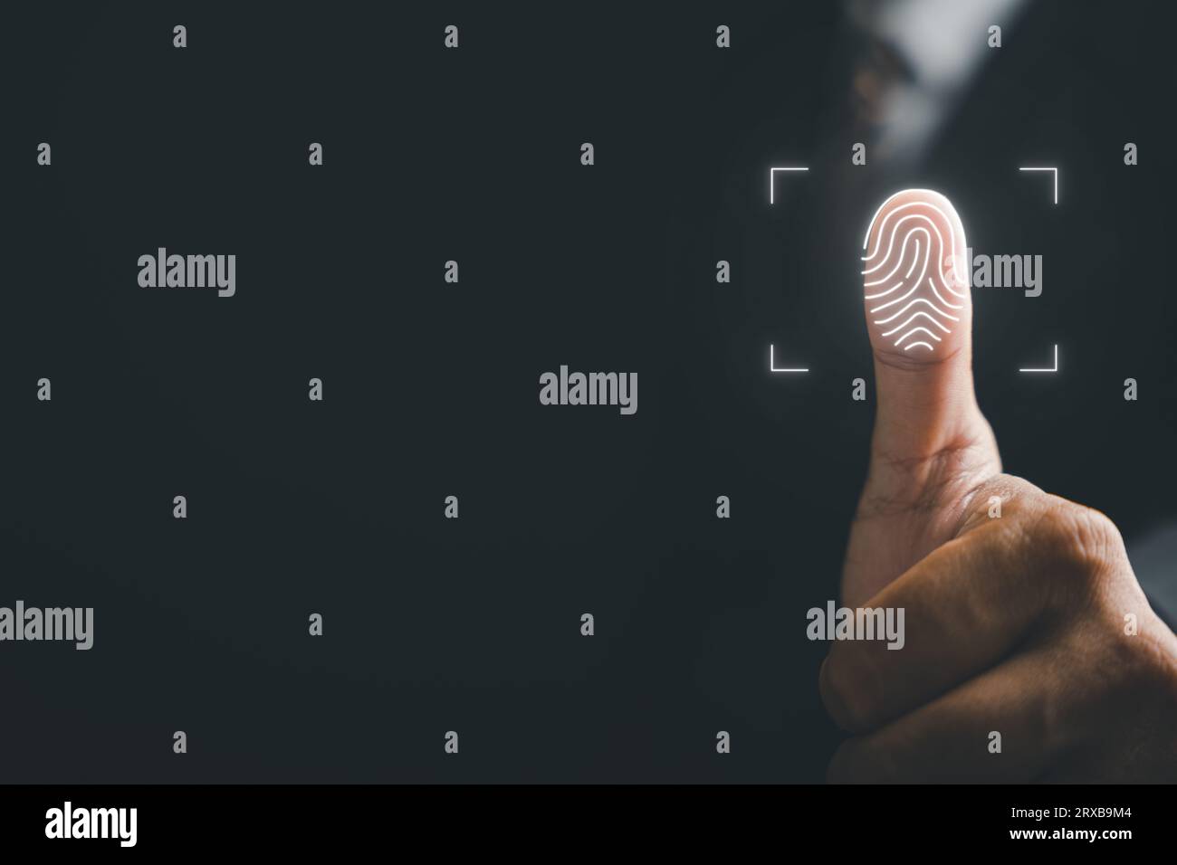 Secure access with a thumbs up and virtual fingerprint scan Stock Photo ...