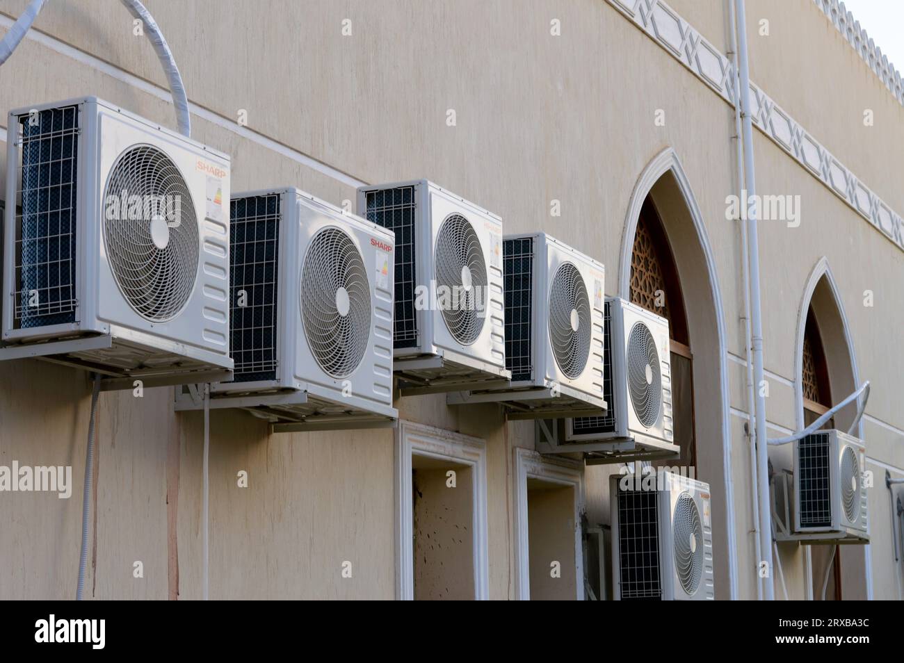 Cairo, Egypt, September 17 2023: Sharp air conditioner compressor for cooling and ventilation of ...