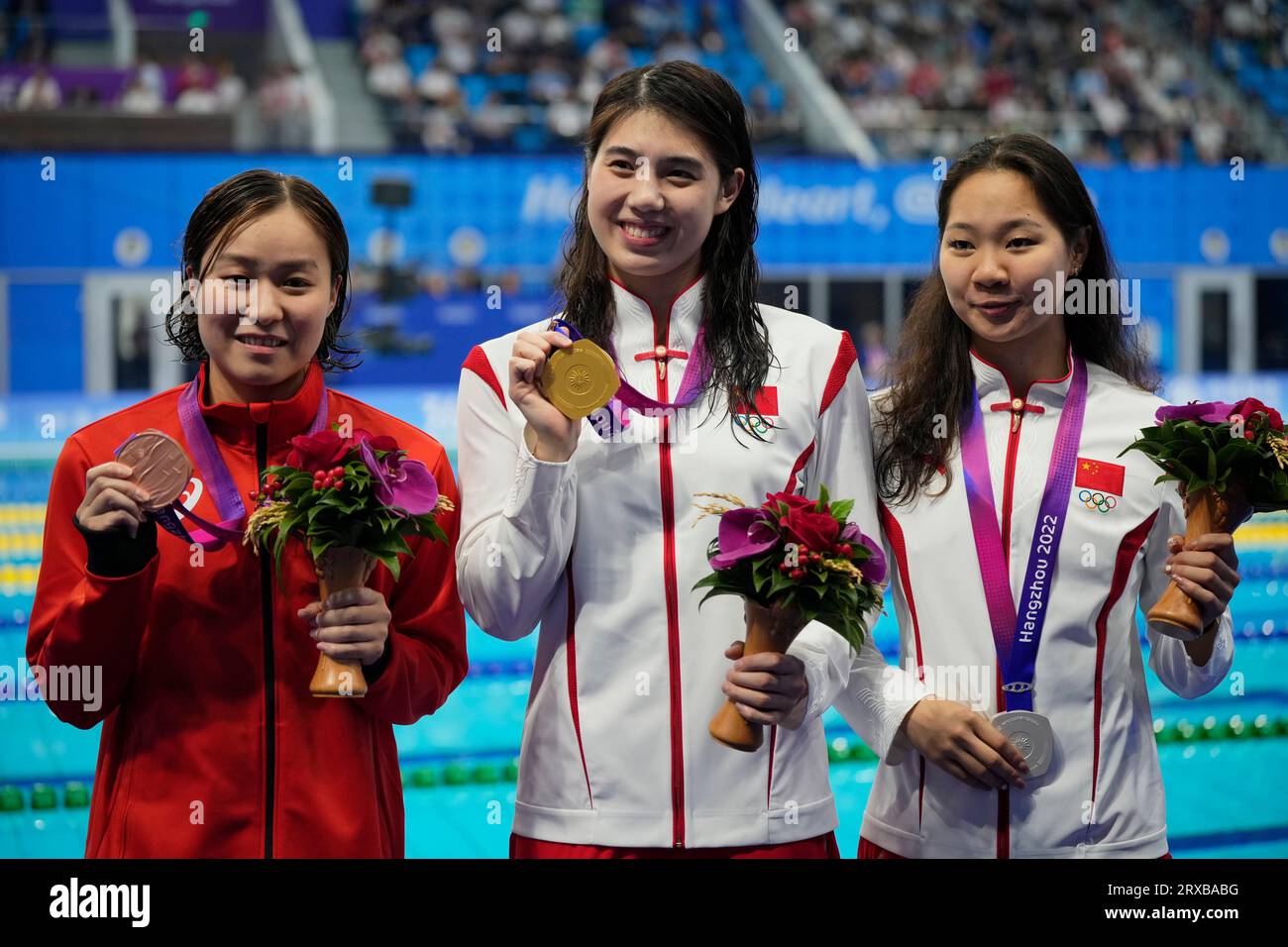 Medalists, from left to right, Hiroko Makino of Japan, bronze, Zhang ...