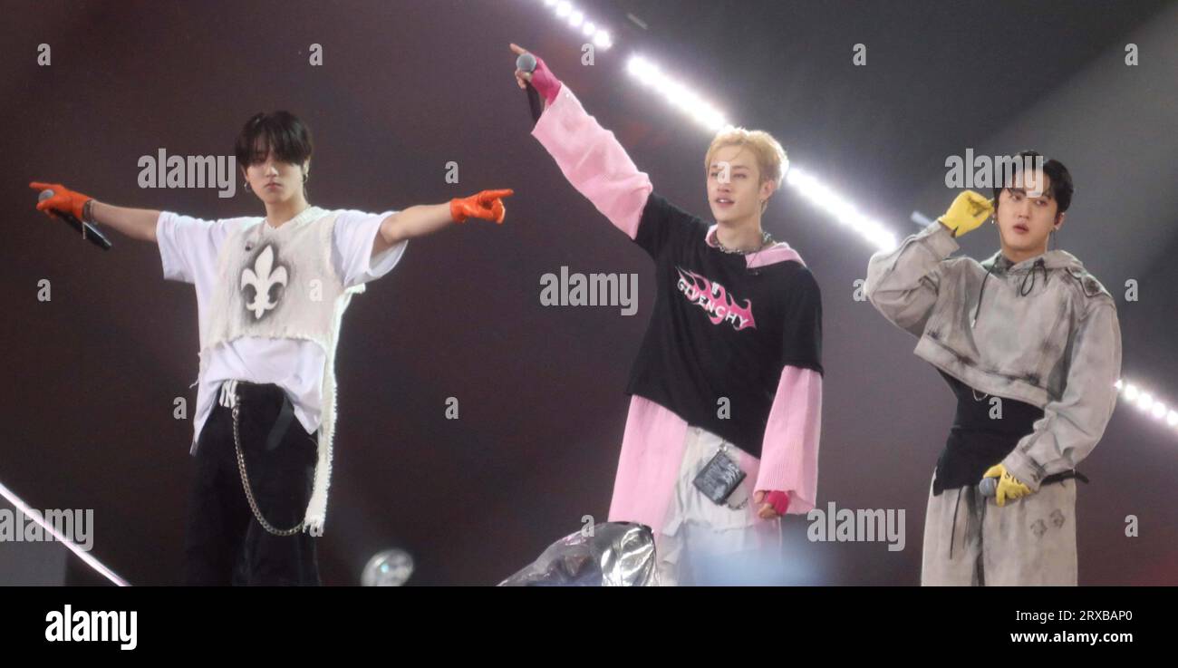September 23, 2023, New York, New York, USA: (L-R), HAN (J.ONE), BANG ...