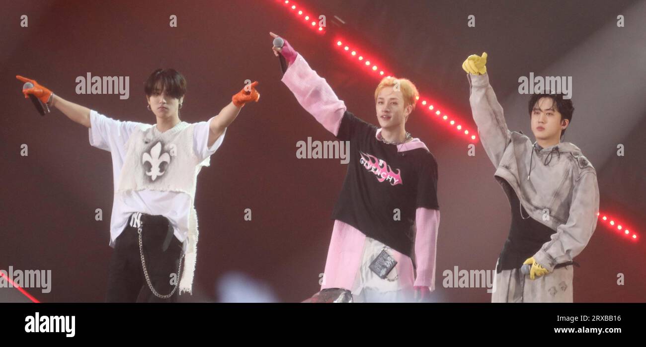 September 23, 2023, New York, New York, USA: (L-R), HAN (J.ONE), BANG ...