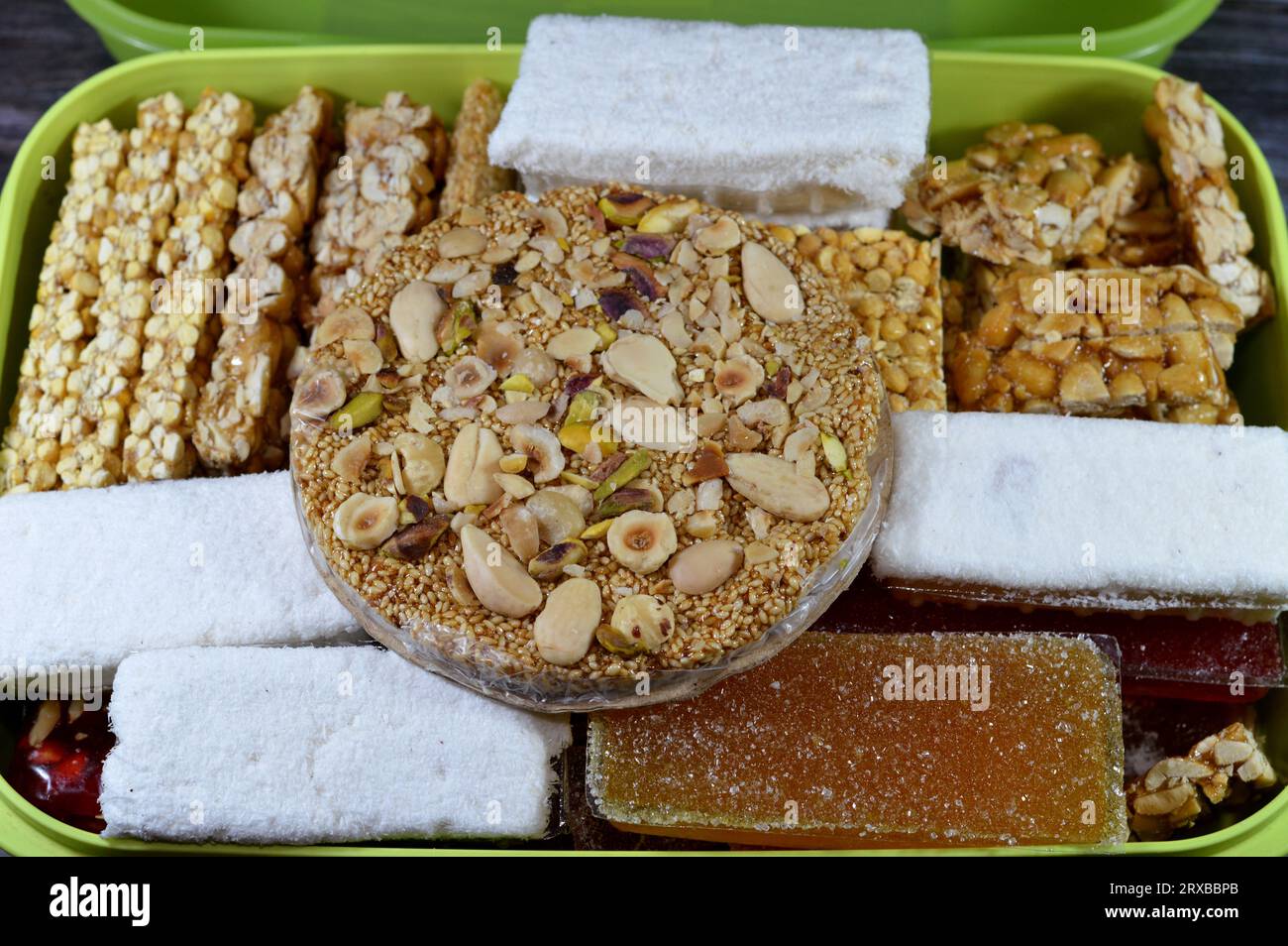collection of Eastern candy chickpeas, peanuts, sesame, creamy taffy ...