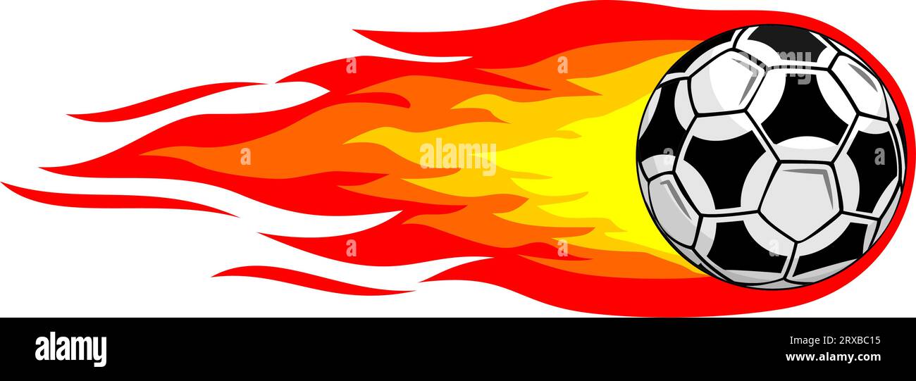 Football ball flies and leaves trail of fire behind it. Vector soccer ...