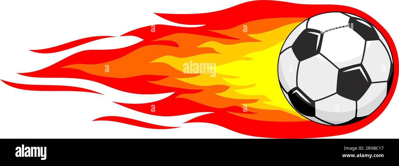 Football ball flies and leaves trail of fire behind it. Vector soccer ...
