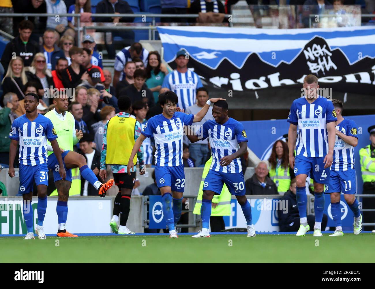 Brighton and Hove Albion's Kaoru Mitoma celebrates scoring their side's ...