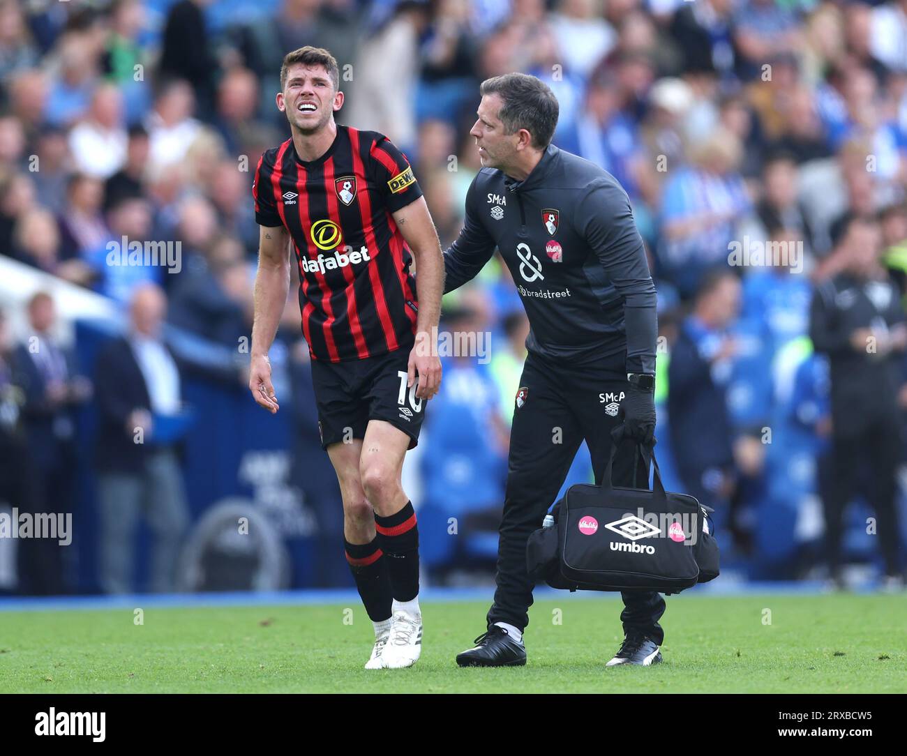 Bournemouth's Ryan Christie leaves the pitch with an injury during the ...