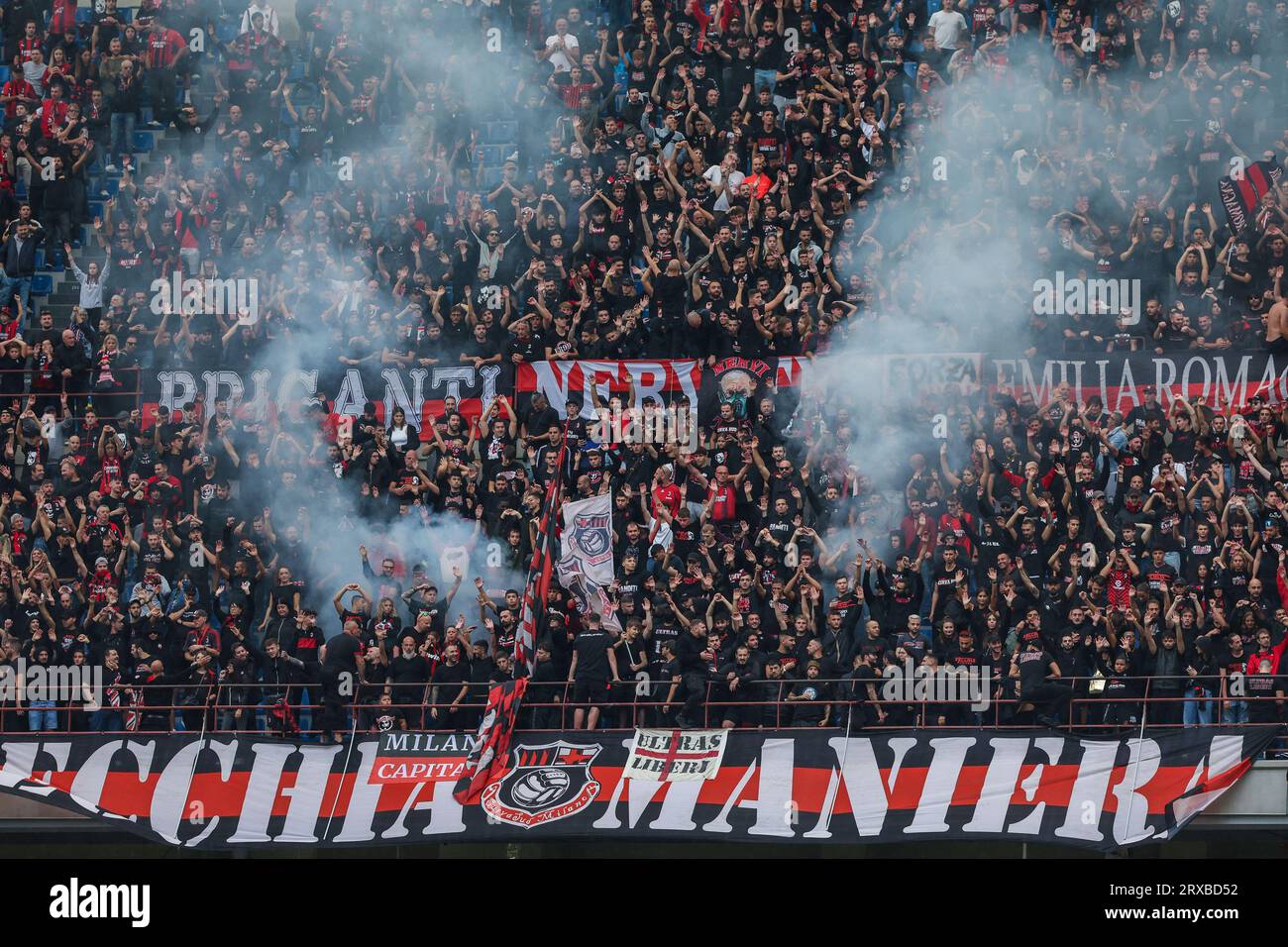 Milan, Italy. 23rd Sep, 2023. AC Milan supporters during Serie A 2023/ ...