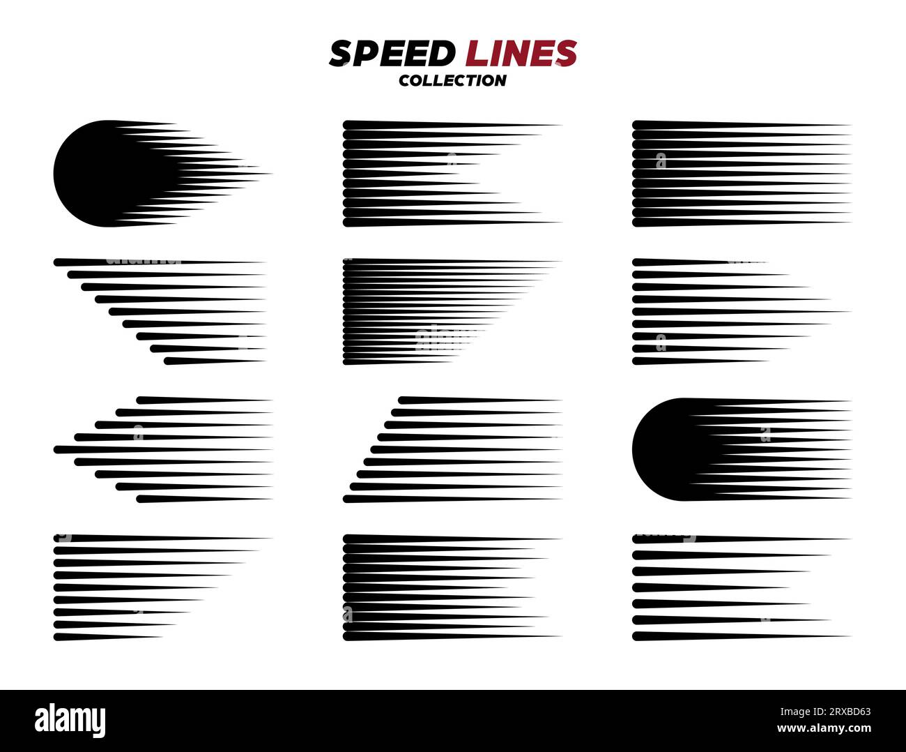 Black cartoon or comic speed lines with round corners. Simple line with ...