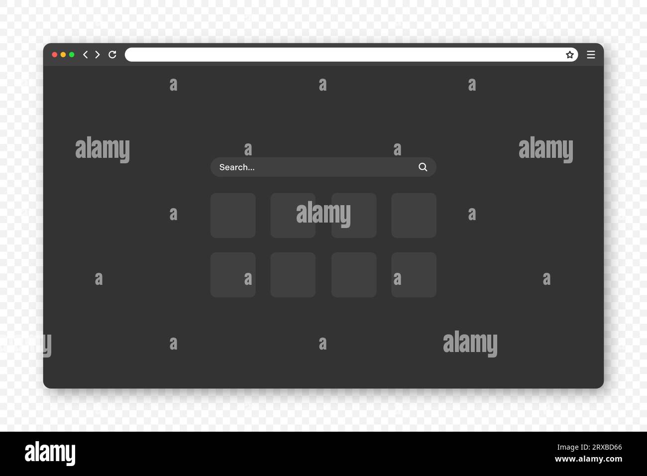Blank web browser window with toolbar and search field. Modern website, internet page in flat ...