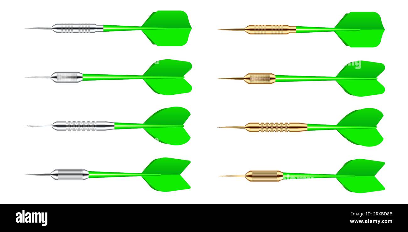 Green dart arrows with metal tip isolated on white background. Dart ...