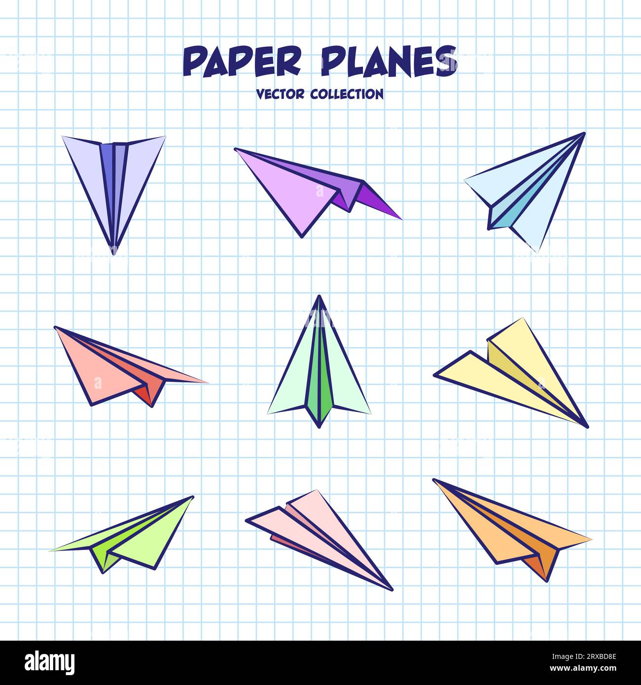 Hand drawn planes on checkered paper sheet. School notebook for drawing ...