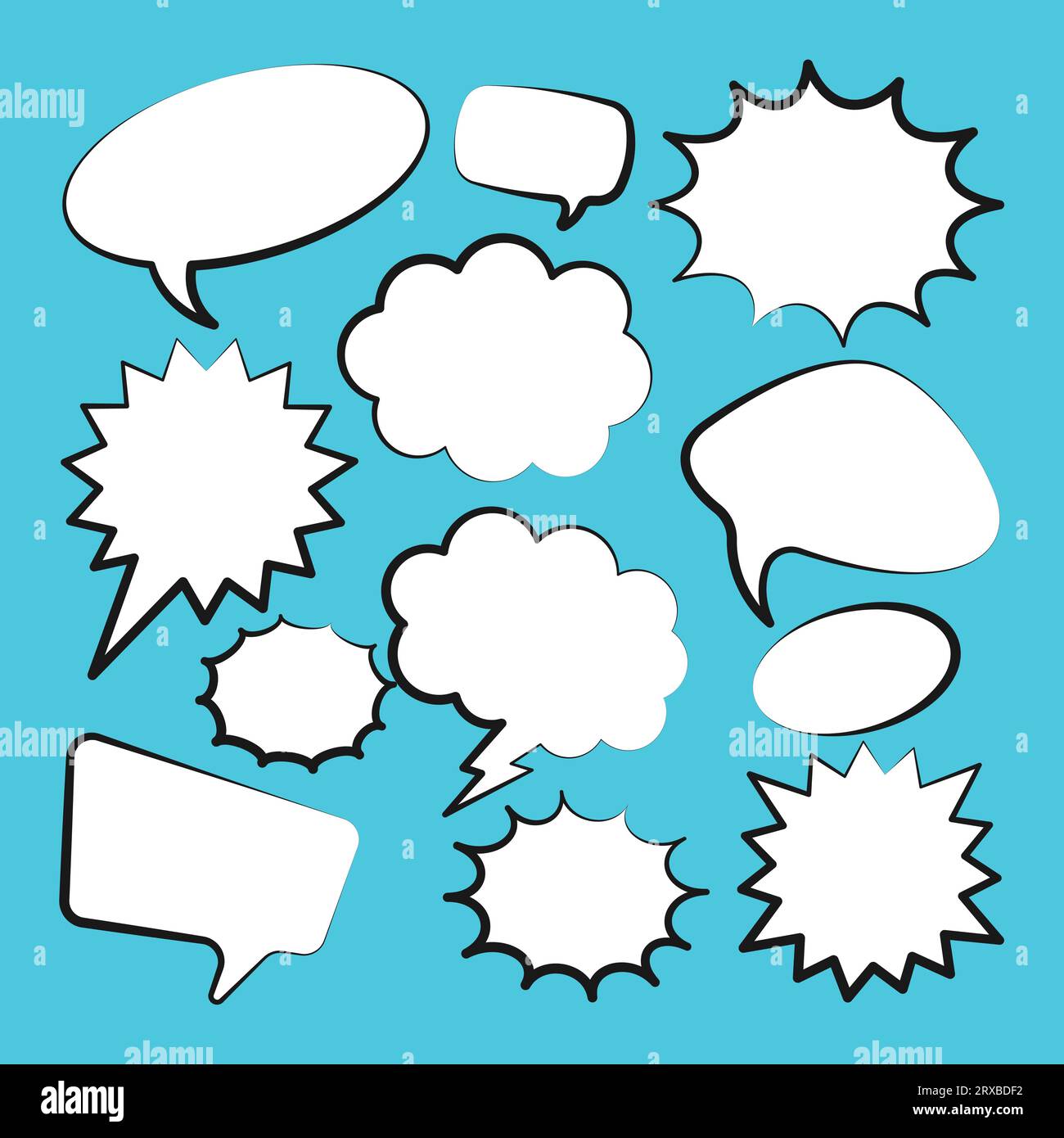 Comic speech bubbles. Outline, hand drawn retro cartoon stickers on ...