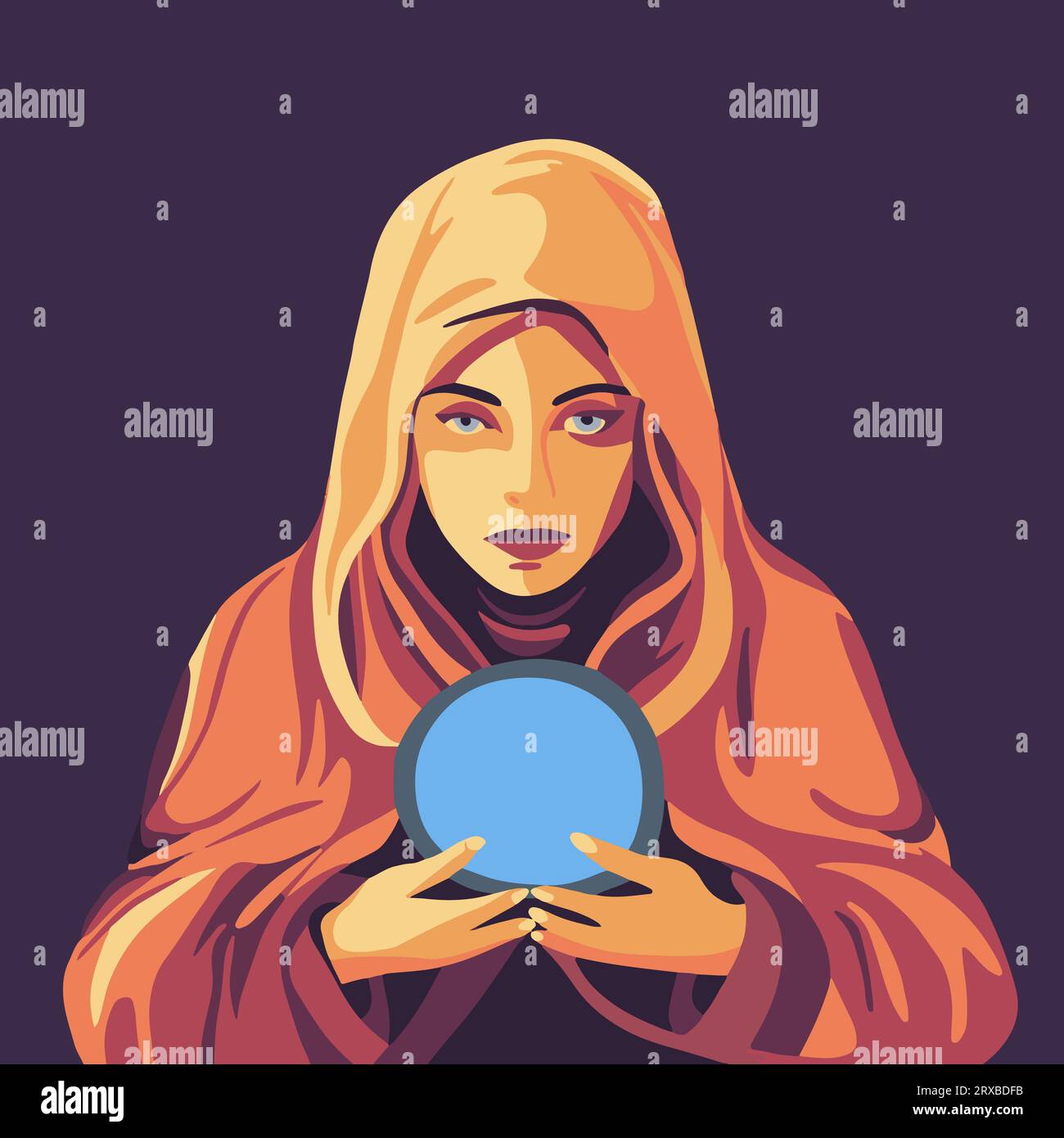 Vector isolated illustration of a witch with a magic ball. Prediction of the future Stock Vector ...