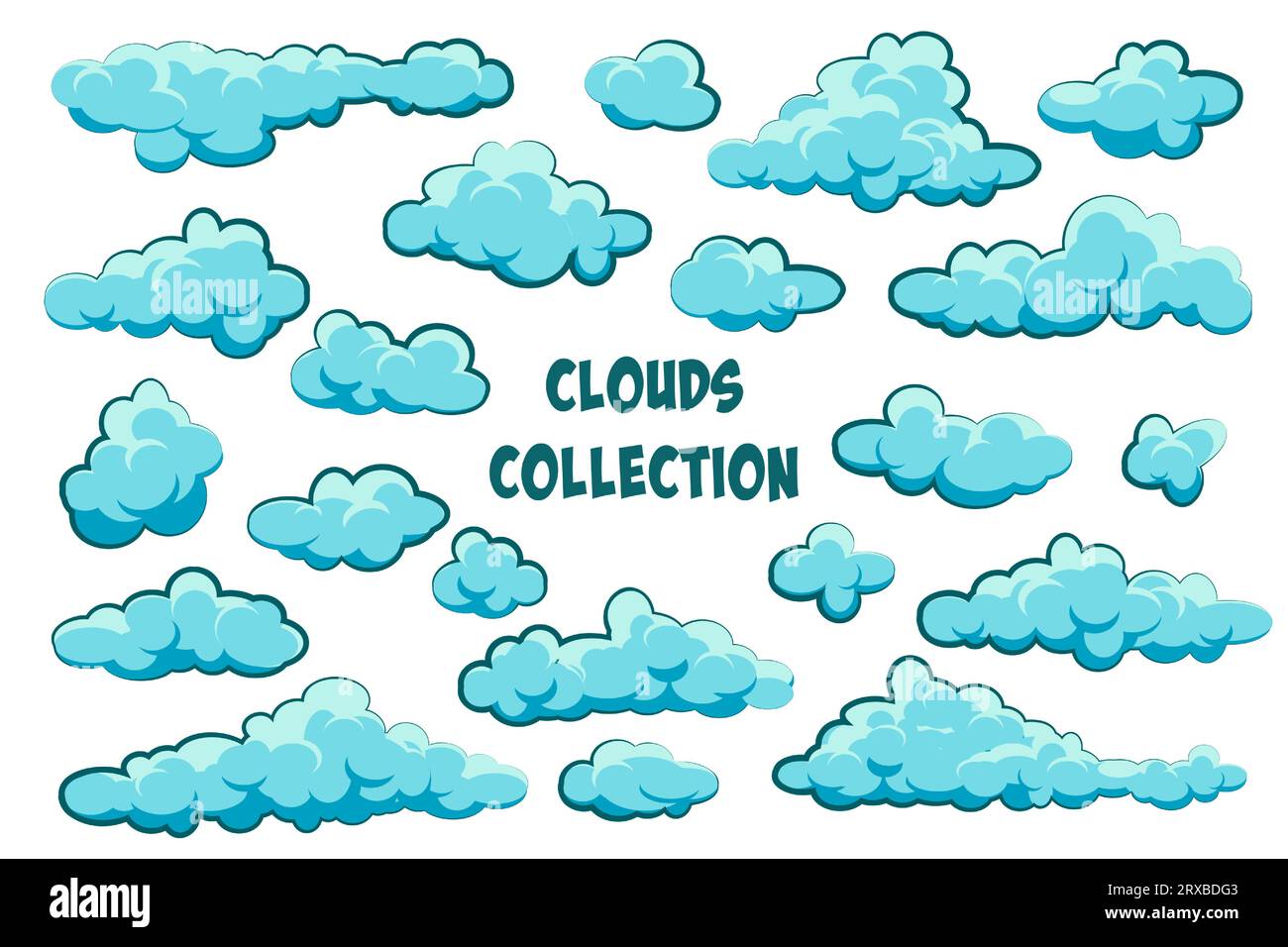 Painted cartoon clouds on blue background. Simple hand drawn round ...