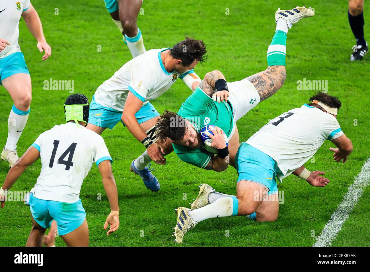 Andrew Porter #1 of Ireland and Frans Malherbe #3 of South Africa ...