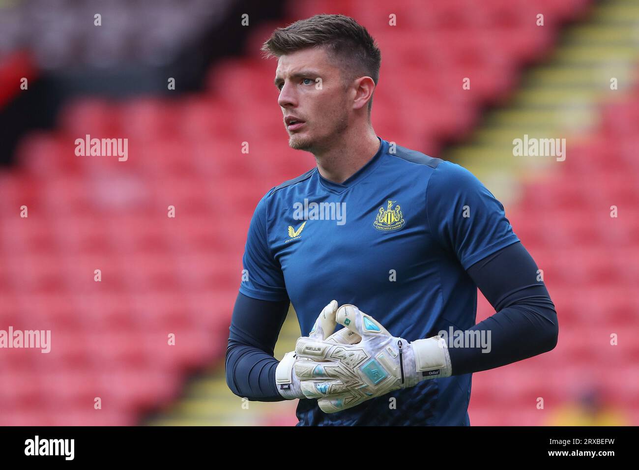 Nick Pope #22 of Newcastle United during the pre-game warm up ahead of ...