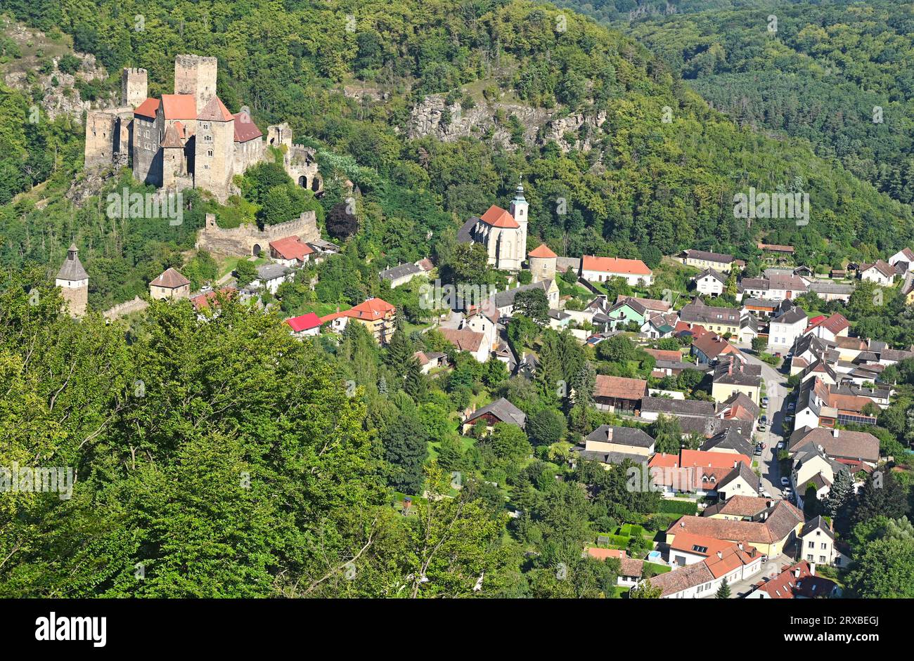 Aerial view of medieval castle Hardegg and town Stock Photo - Alamy