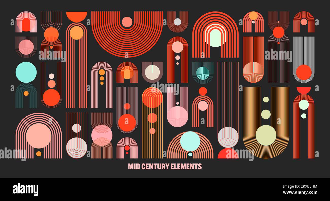 Mid century arch and circle elements, modern geometric shapes ...