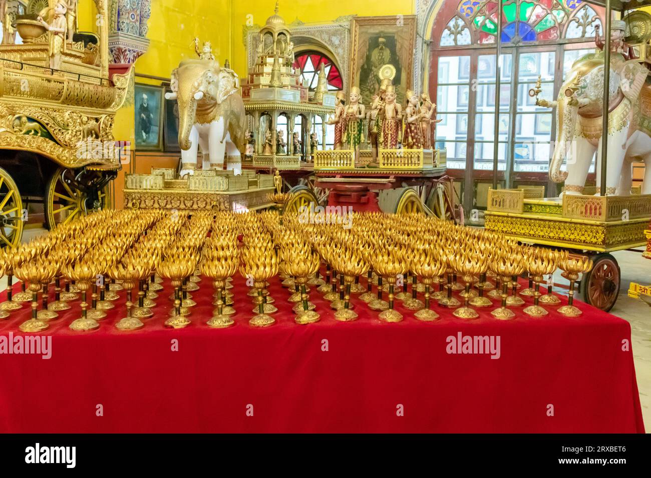 artistic holy lotus flower made of bronze from flat angle image is ...