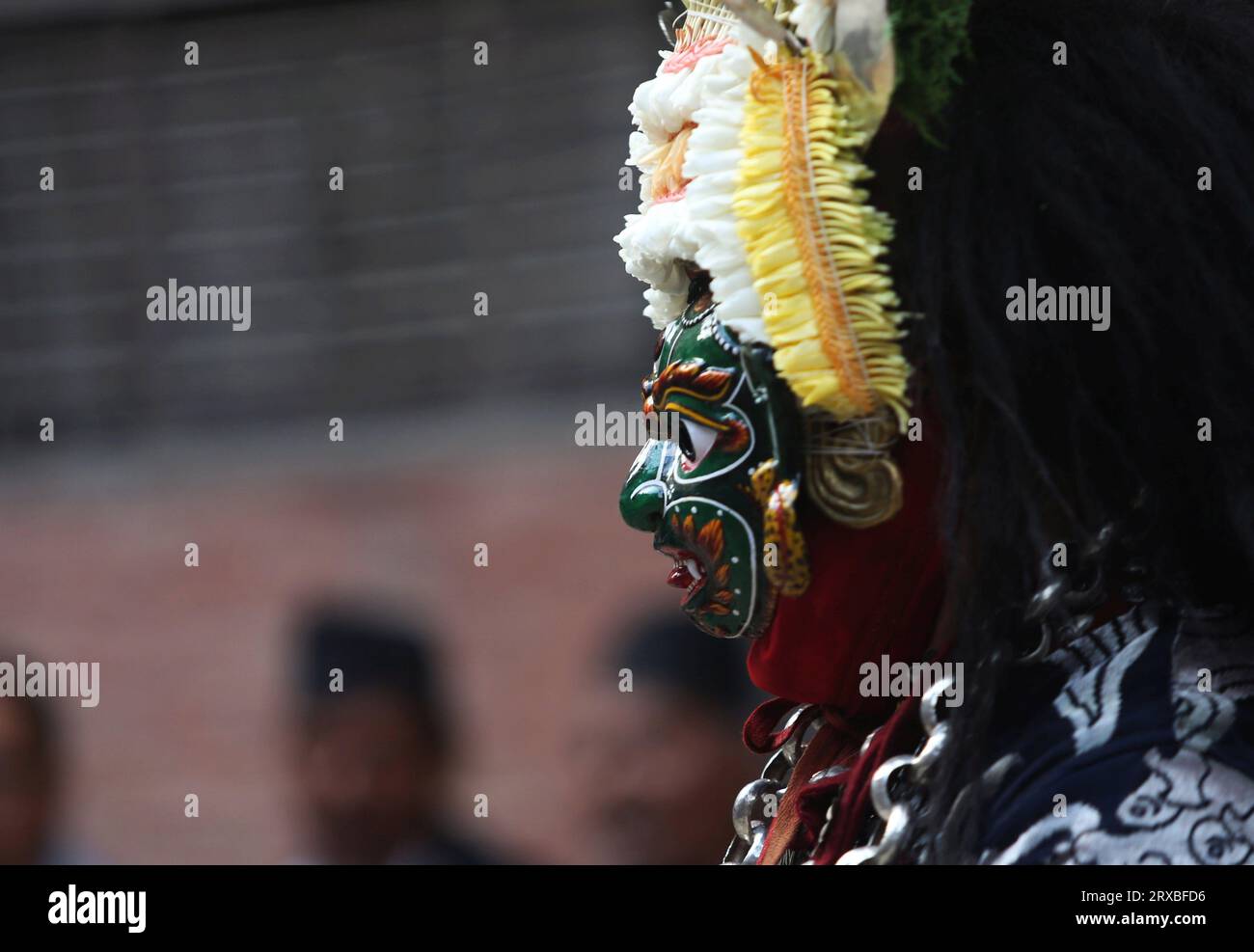 Kathmandu, Bagmati, Nepal. 24th Sep, 2023. A masked dancer performs as ...