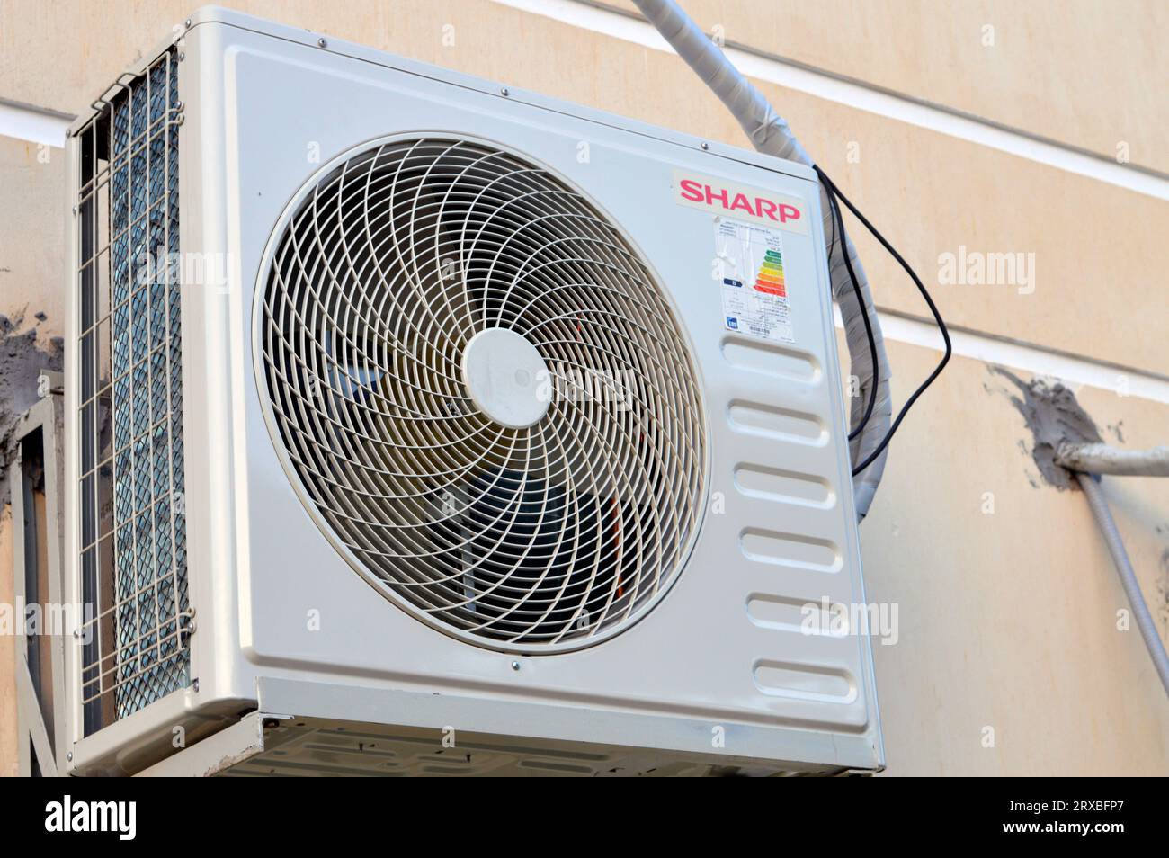 Cairo, Egypt, September 17 2023: Sharp air conditioner compressor for ...