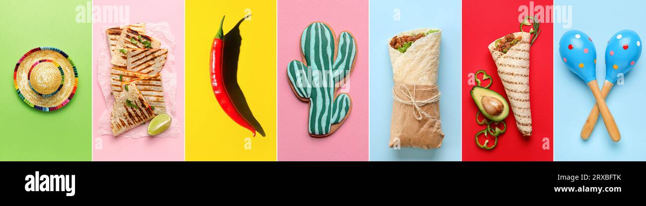 Collage of Mexican symbols on color background Stock Photo - Alamy