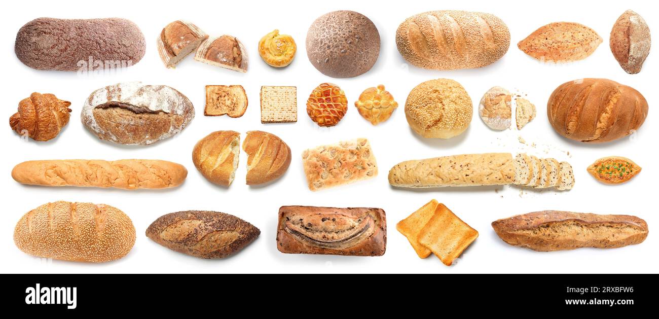 Set of fresh bakery products on white background Stock Photo - Alamy