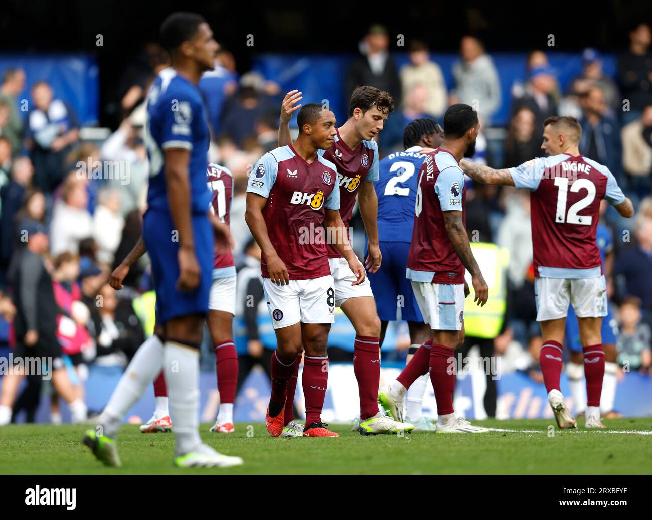 Aston Villas Youri Tielemans Centre Celebrates With Team Mates As
