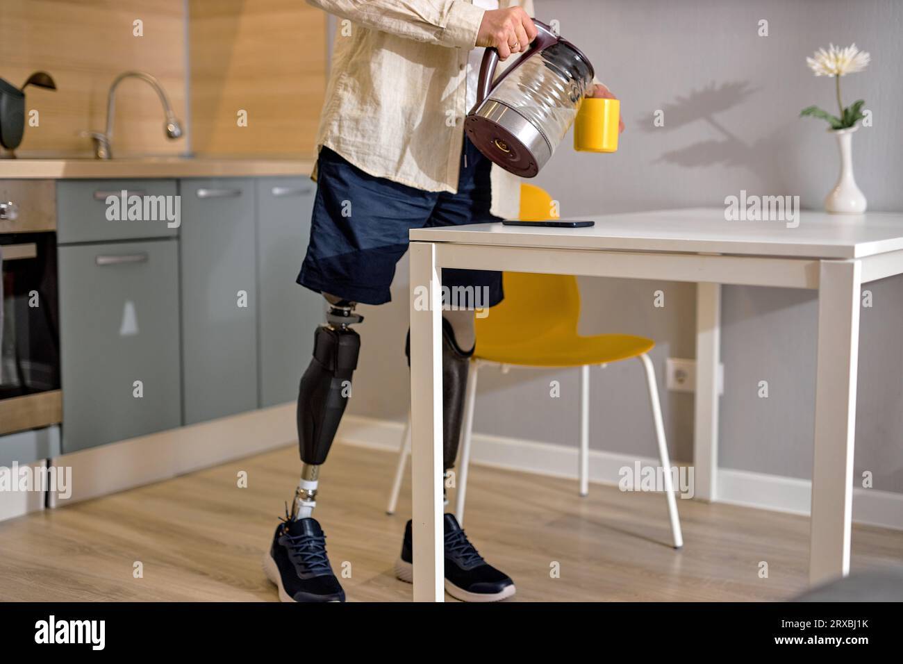 handicapped male lead usual lifestyle as other people, stand in ...