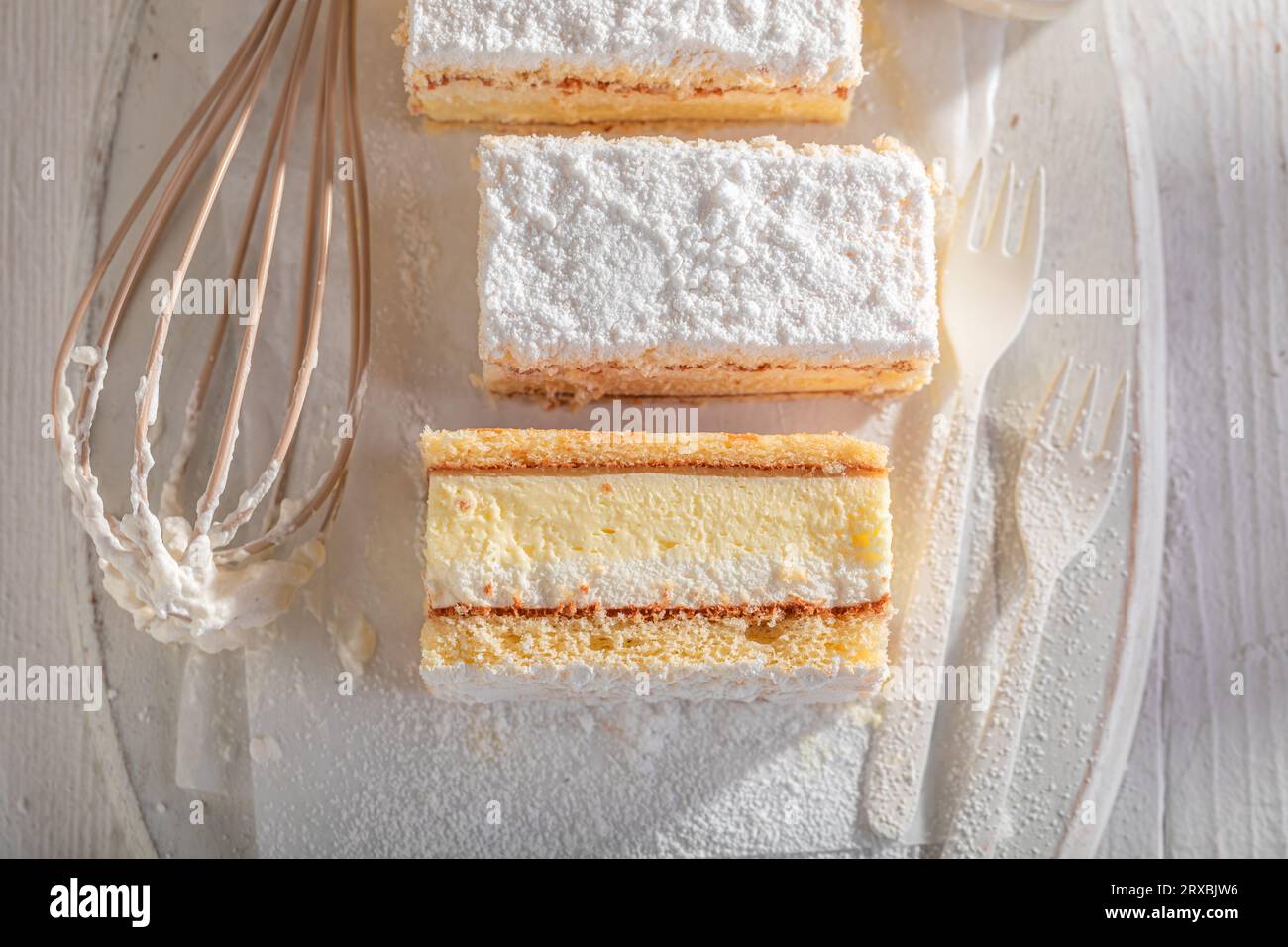 Delicious napoleon cake made of layer with custard cream. Napoleonka ...