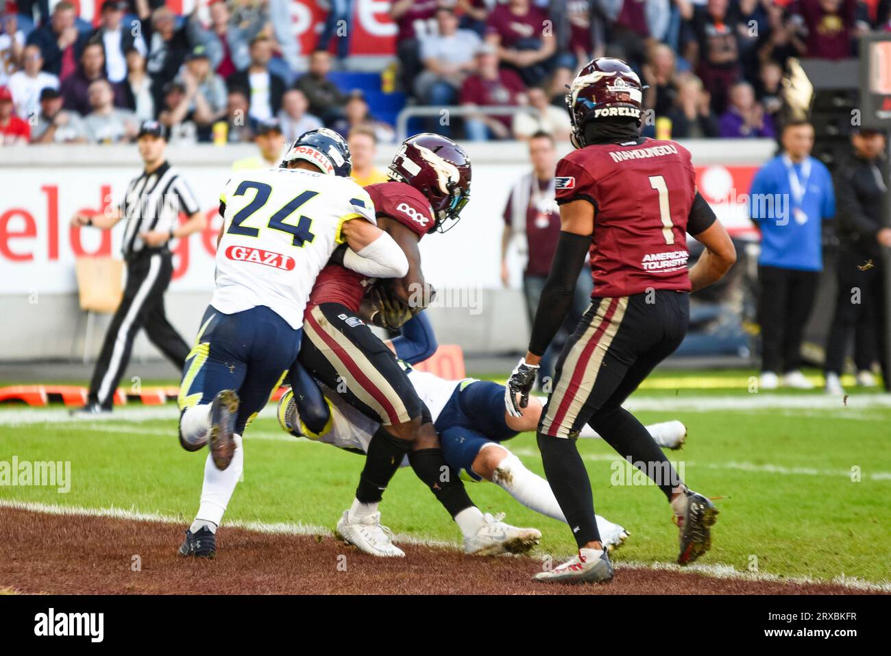 Duisburg, Deutschland. 24th Sep, 2023. Mitchell Fettig, Anthony MAHOUNGOU, ELF, Championship ...