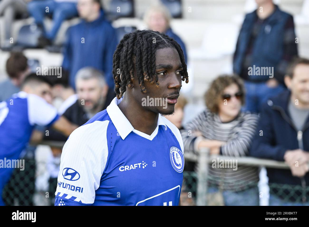 Gent, Belgium. 24th Sep, 2023. Jong KAA Gent's Justin Dorcélus Munezero ...