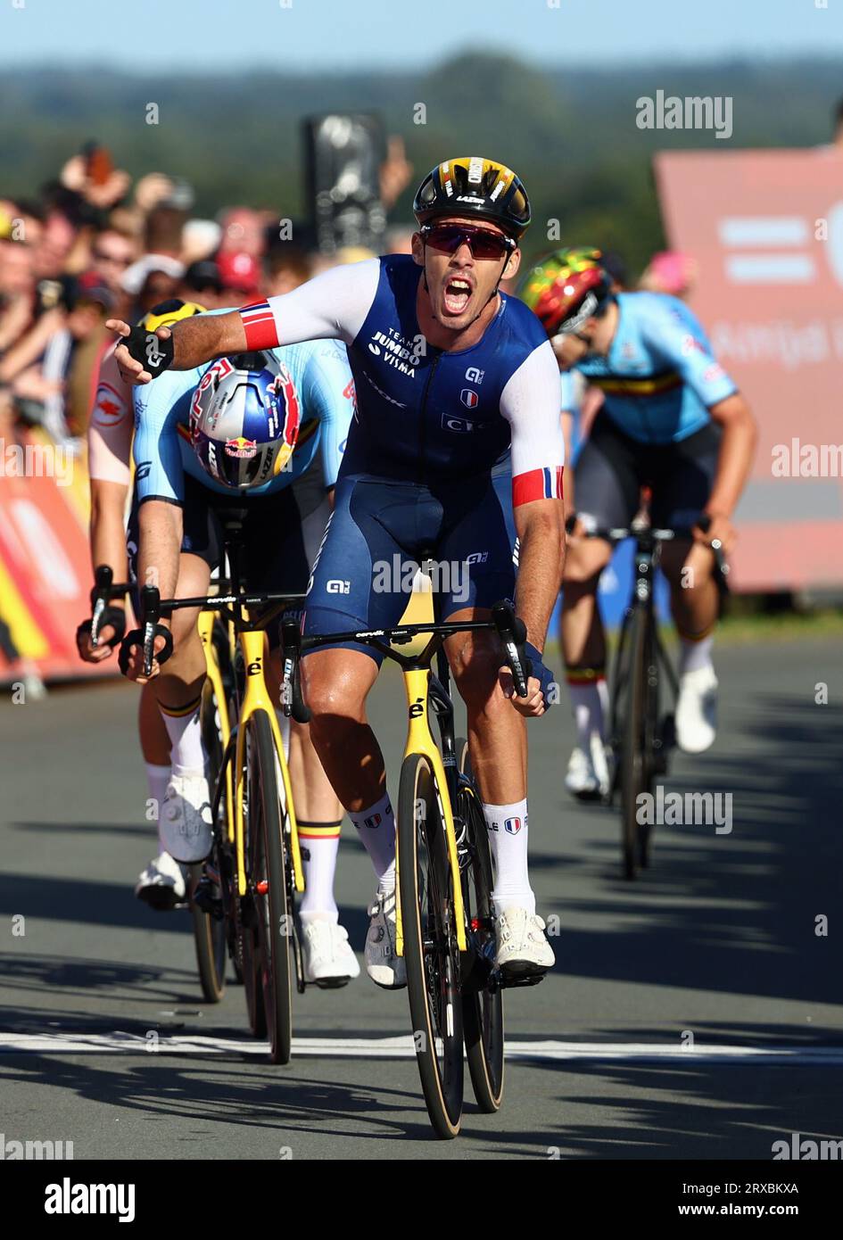 Wijster, Netherlands. 24th Sep, 2023. French Christophe Laporte, Belgian Wout van Aert, Dutch ...