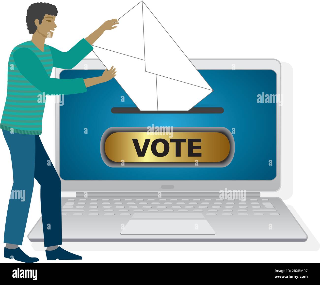 Man voting online, putting a envelope in to laptop. Isolated. Vector ...