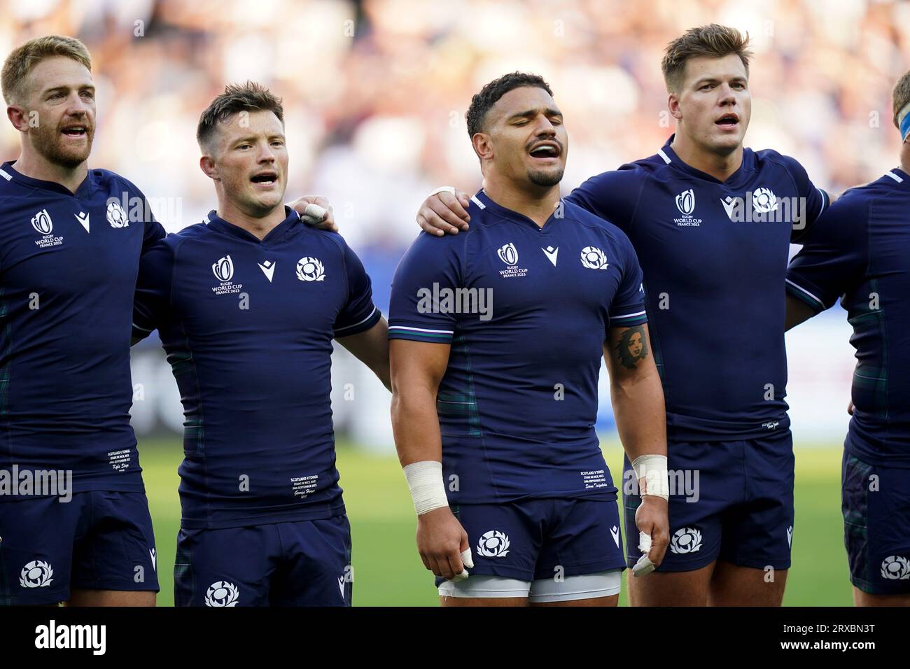 Scotland players sing the national anthem ahead of the Rugby World Cup ...