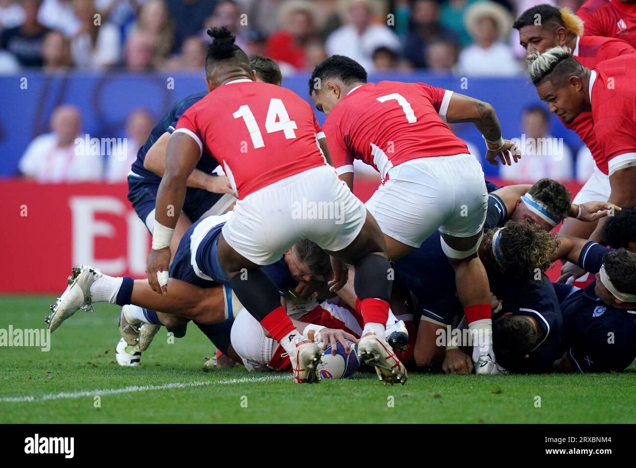 Scotland's George Turner scores their sides first try during the Rugby ...