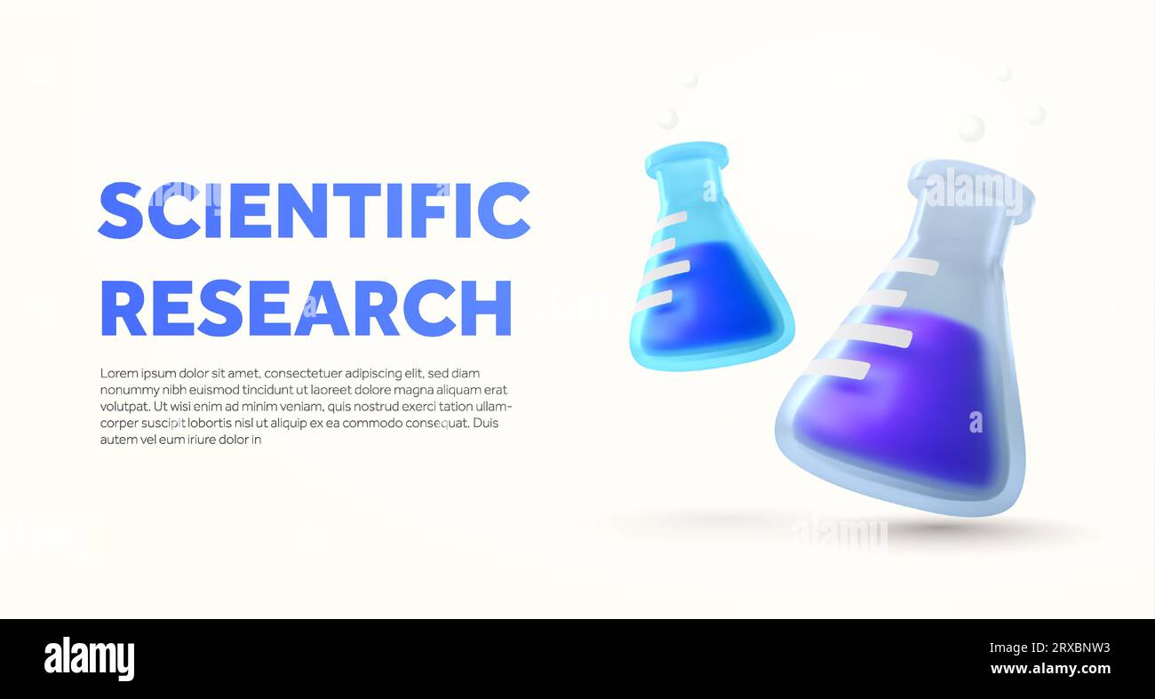Scientific and chemical research banner template with potions, chemical ...