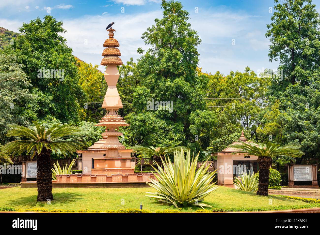 artistic jain red stone holy pillar at morning from unique angle image ...