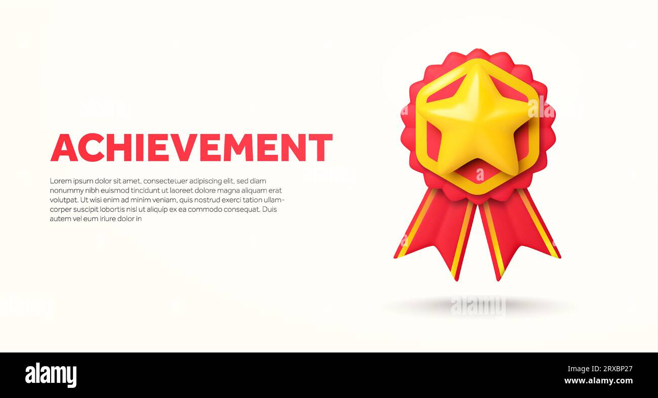 3d achievement and success banner template with red medal and a golden ...