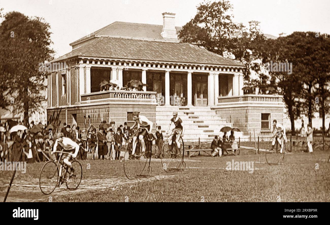 Penny farthing cycle race at Trinity College, Dublin, Ireland ...
