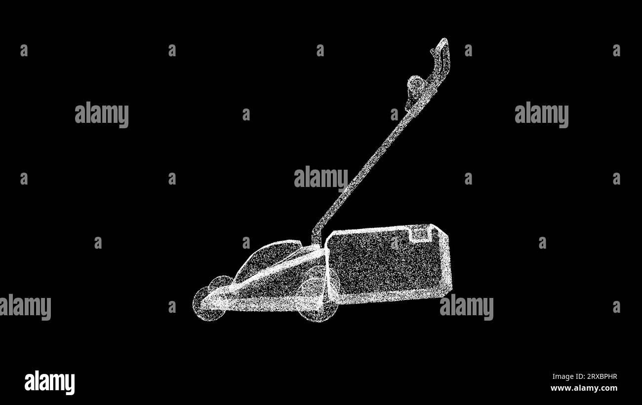 3D Mower rotates on black background. Garden equipment concept. Mowing ...